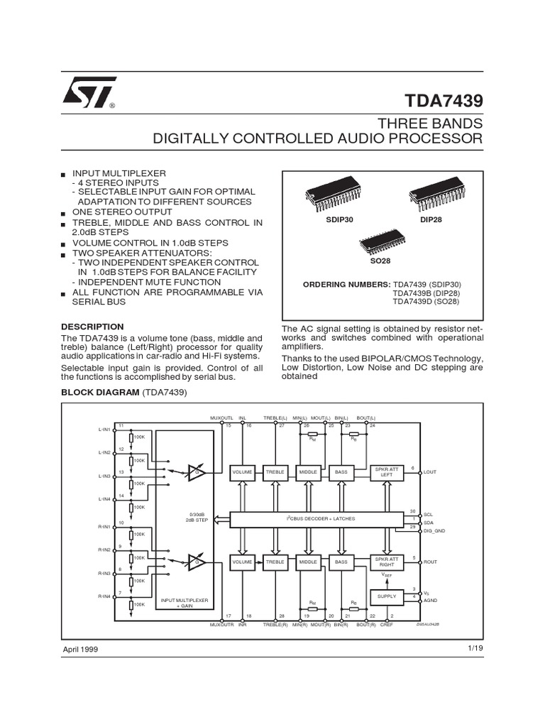 TDA7439 Digital Audio Processor Overview | PDF | Transmission Control Protocol | Decibel