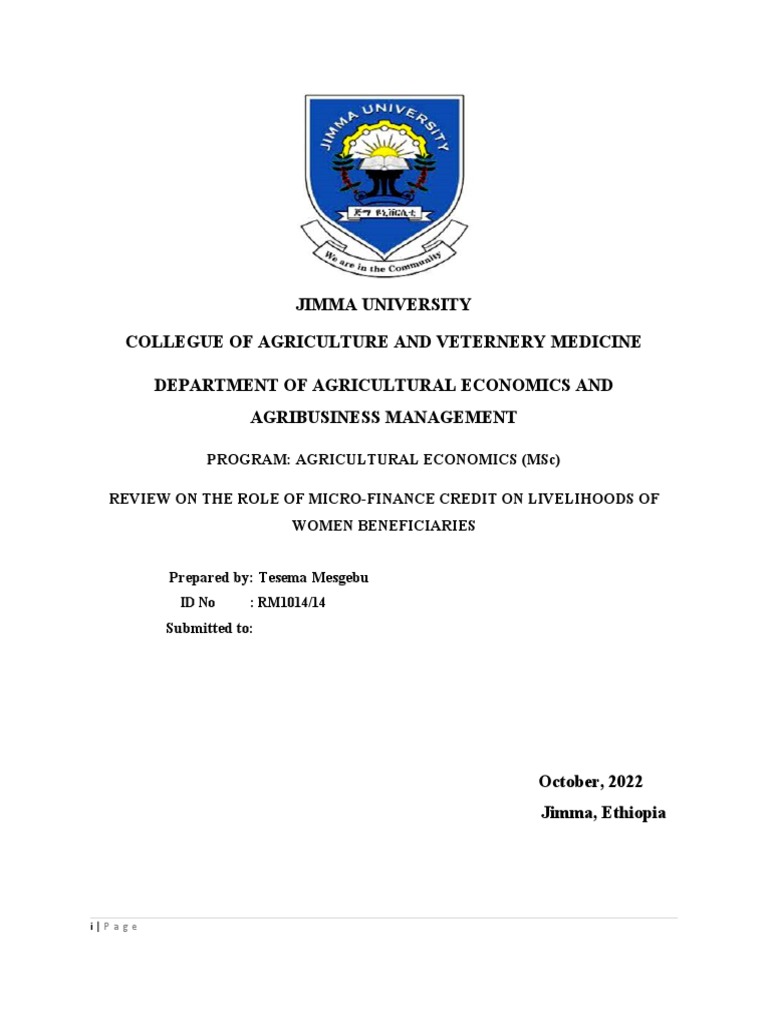 Thesis Proposal For Tesema | PDF | Microfinance | Microcredit