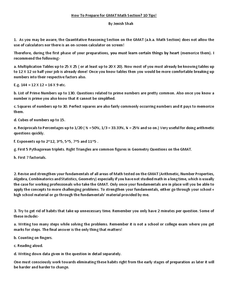 How To Prepare For Gmat Math Section Pdf Graduate Management