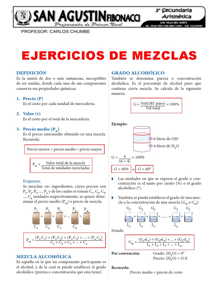 Ejercicios de mezclas y cálculo de grados alcohólicos | PDF | Concentración | Litro