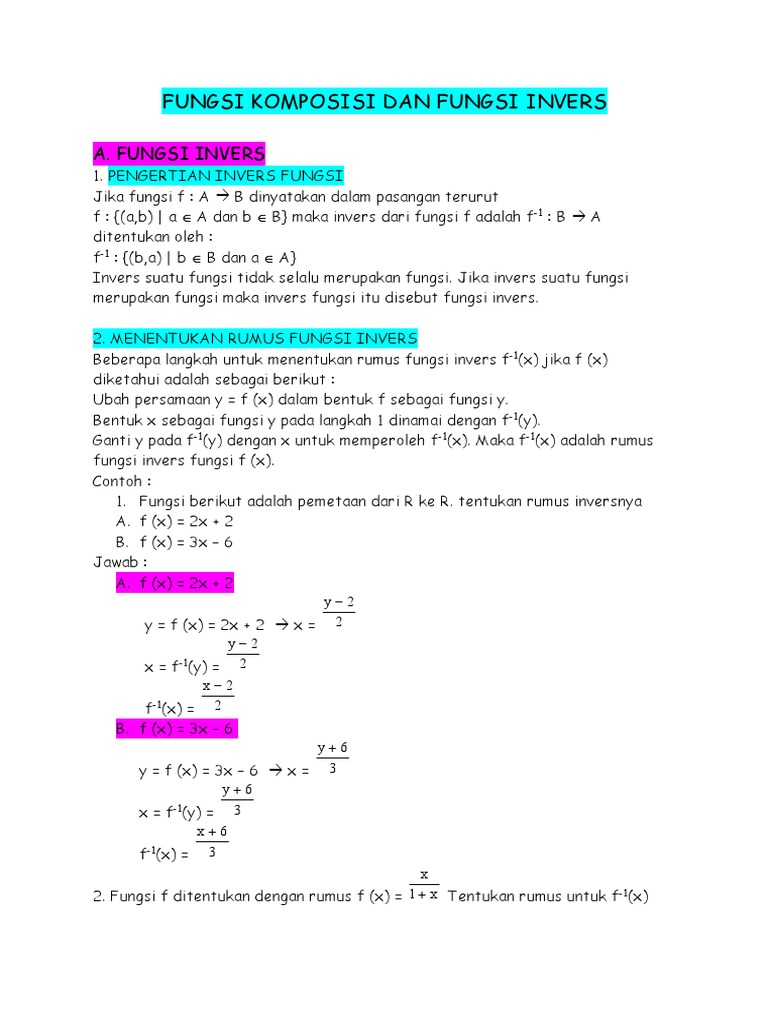 Bahan Ajar Fungsi Invers Dan Fungsi Komposisi | PDF