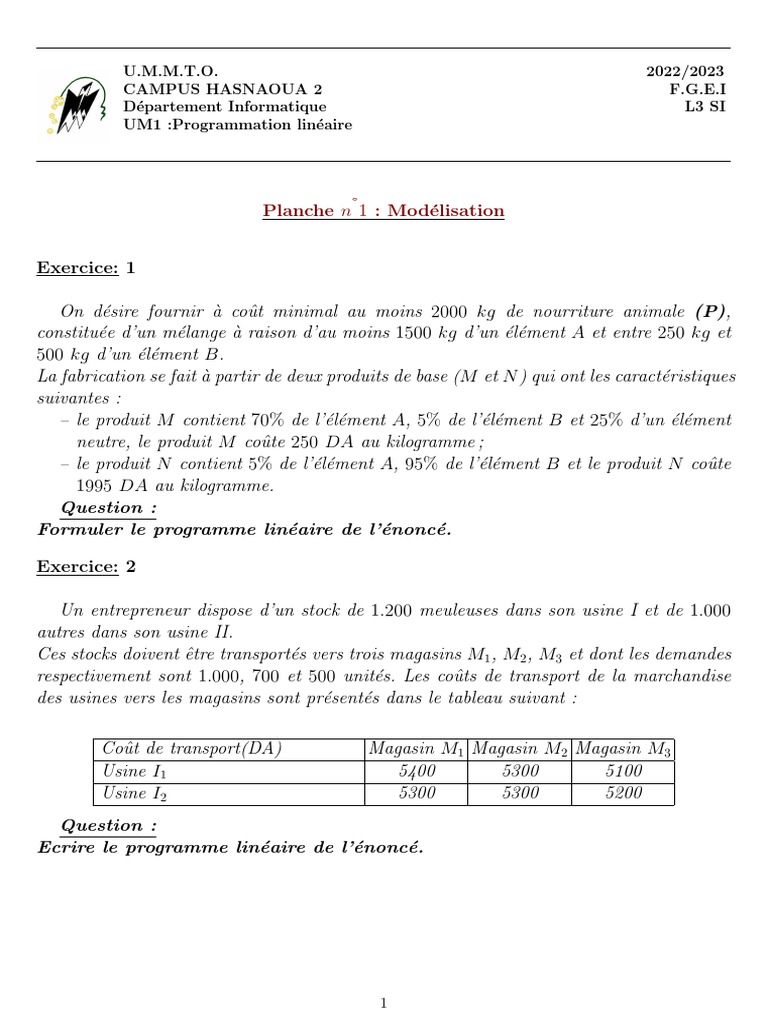 Exercices Modelisation | PDF