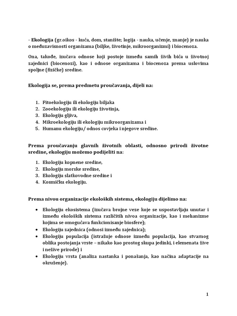 Ekologija Ispit | PDF