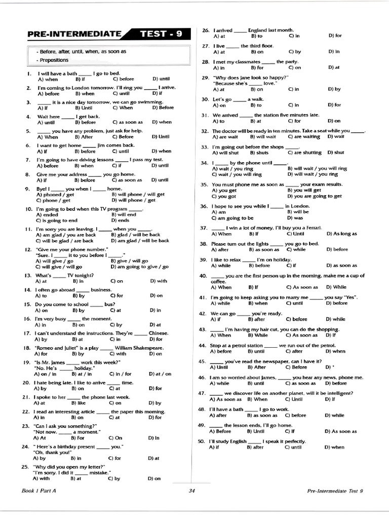 Prepositions and Conjunctions Test | PDF