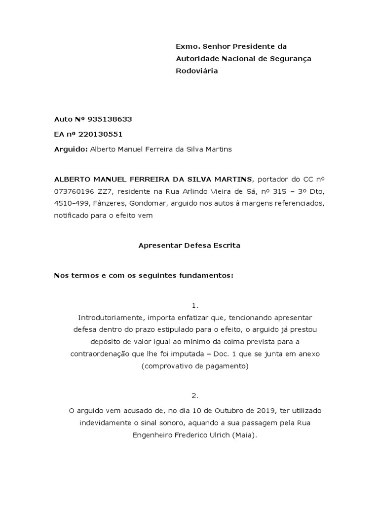 Defesa Contraordenação | PDF