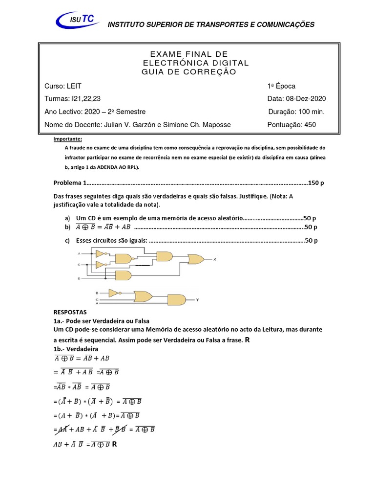 Exame 1 e Ed 2020 Correc. | PDF