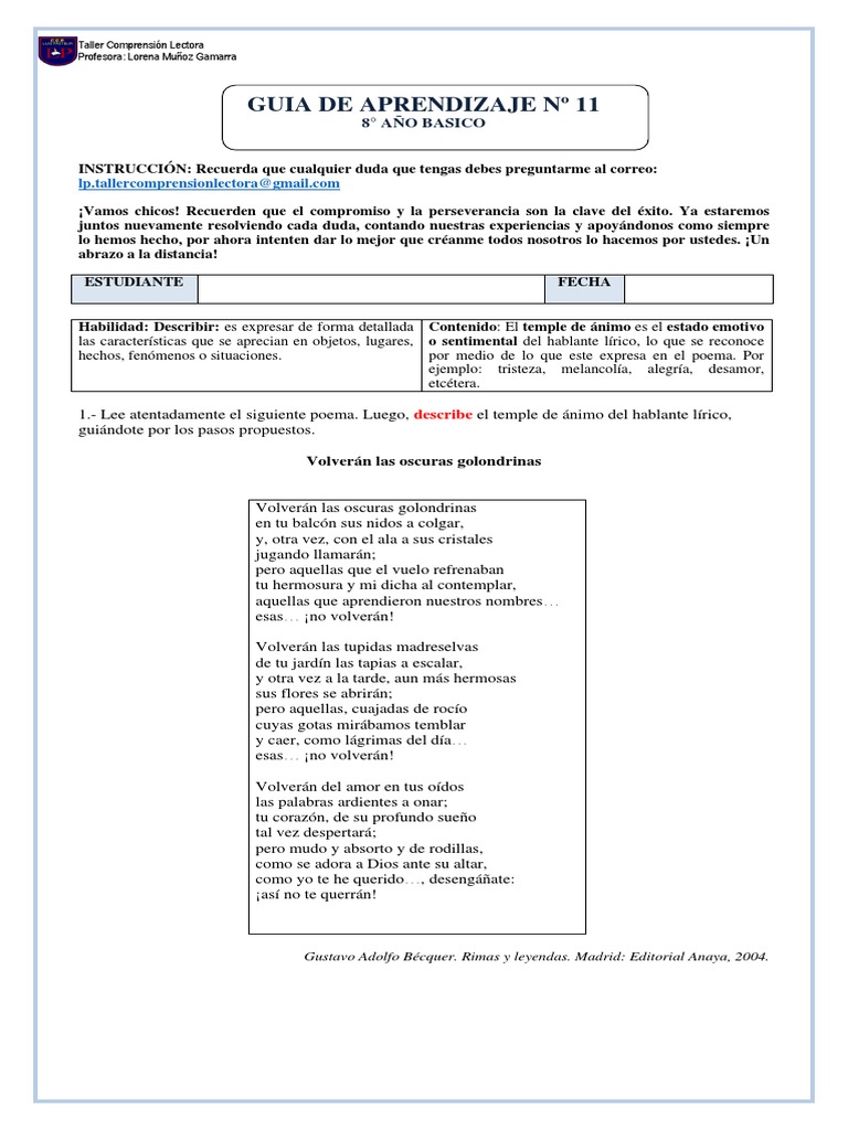 Guía N°11 Taller Comprensión Lectora 8° Básicos AyB | PDF