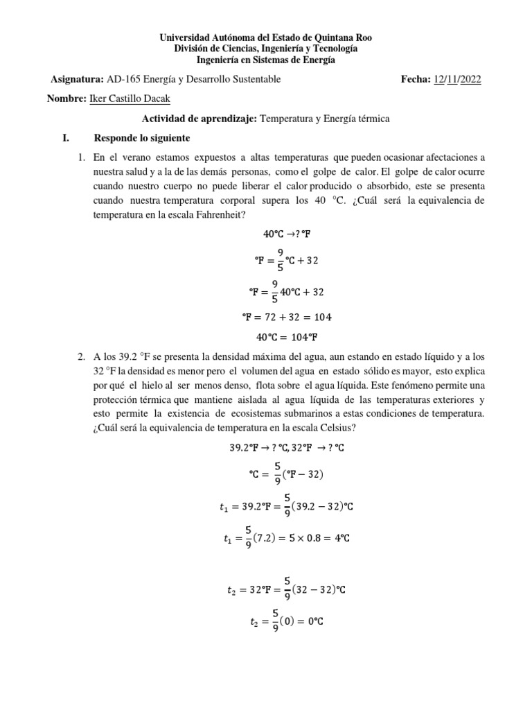Temperatura y Energía Térmica | PDF | Fahrenheit | Calor