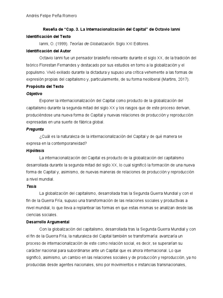 Reseña de "Cap. 3. La Internacionalización Del Capital" de Octavio ...