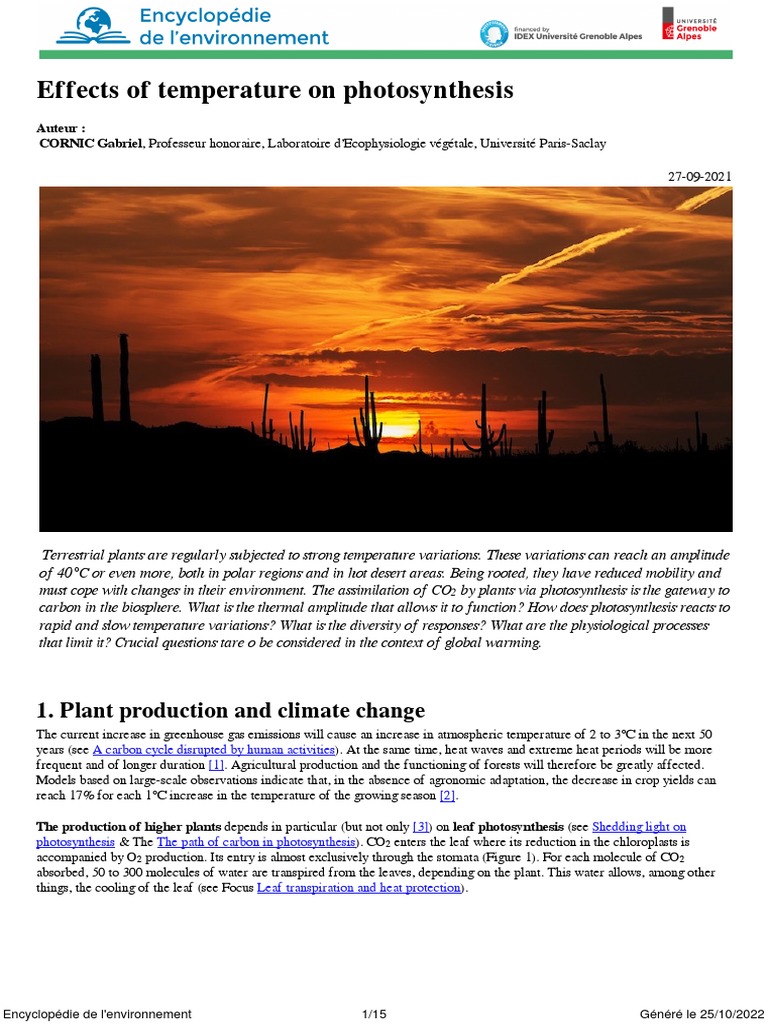 Effects of Temperature On Photosynthesis Encyclopedie Environnement | PDF