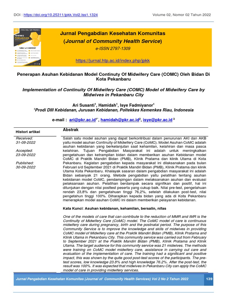 Jurnal Pengabdian Kesehatan Komunitas (Journal of Community Health ...