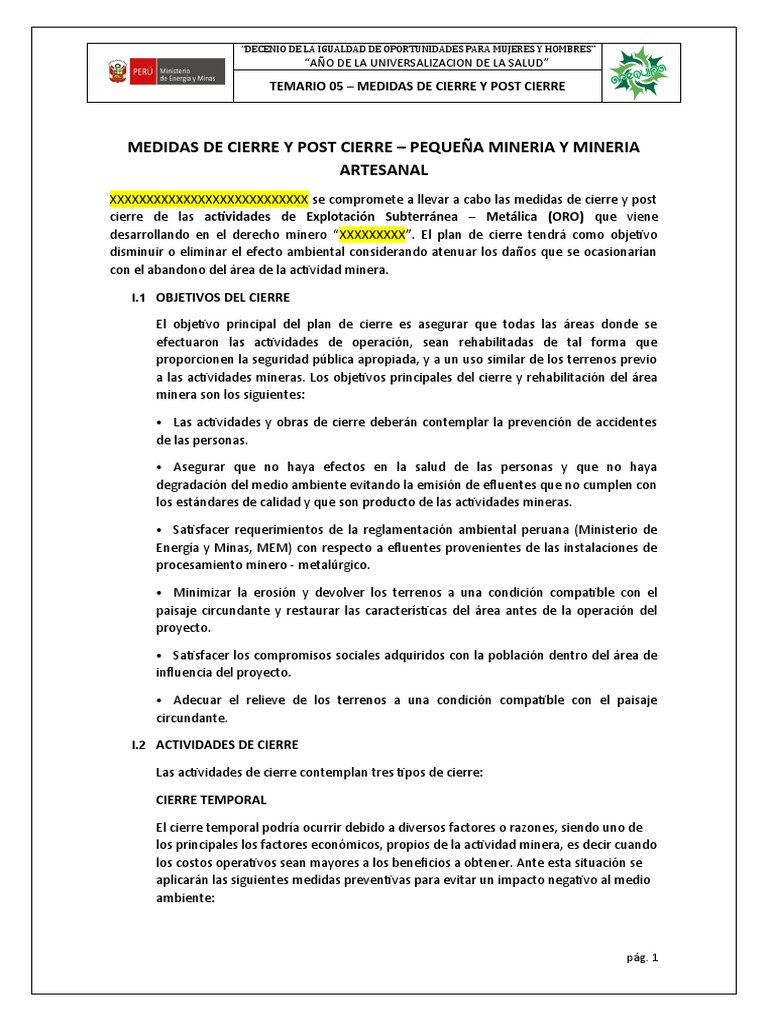 Medidas de Cierre y Post Cierre 1 | PDF