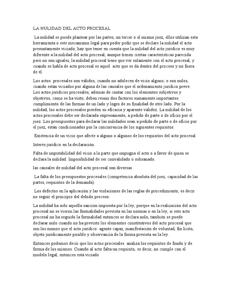 Nulidad de Actos Procesales | PDF | Ley procesal | Nulo (ley)