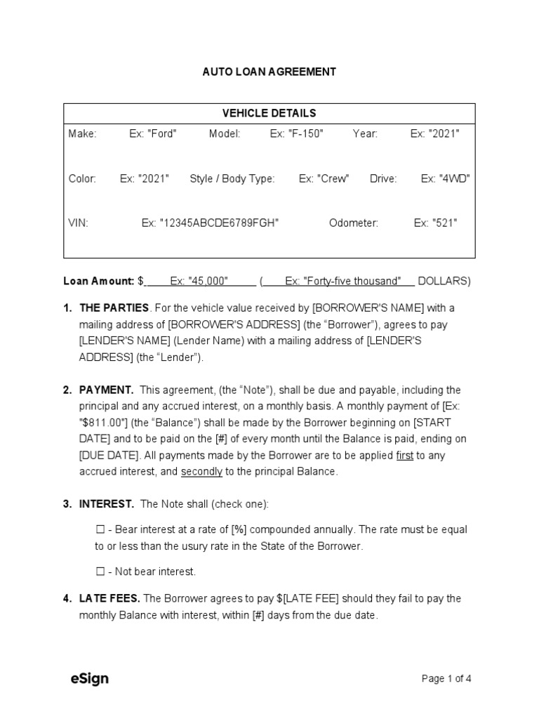 Auto Loan Agreement Template | PDF