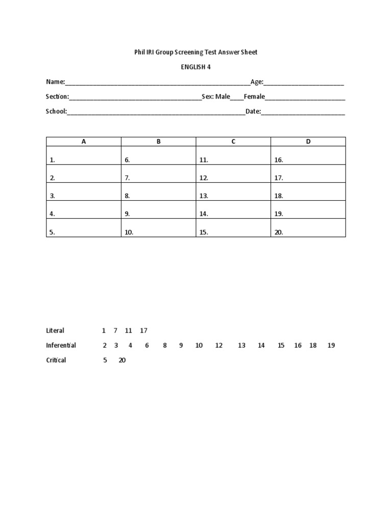 Phil IRI Group Screening Test Sheets | PDF | Games & Activities
