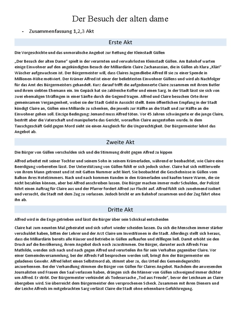 Der Besuch Der Alten Dame Arbeitsblatter Pdf