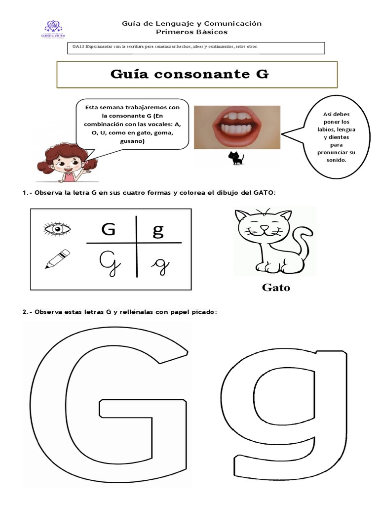 Guía Consonante G - Ga, Go, Gu | PDF | Escritura | Comunicación humana