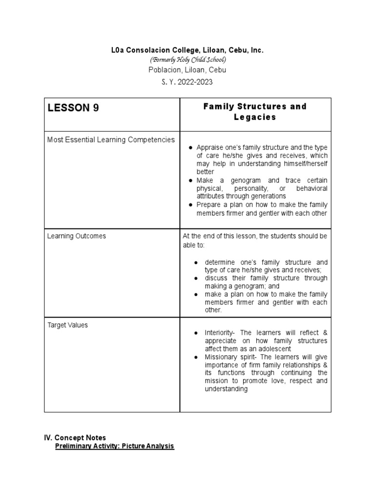 Lesson 9 - Family Structures and Legacies | PDF