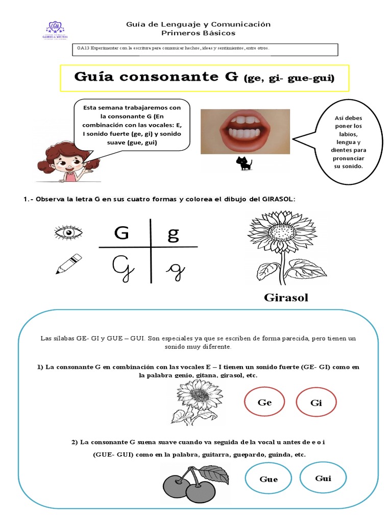 Guía Consonante G - Ge, Gi, Gue, Gui | PDF | Vocal | Escritura