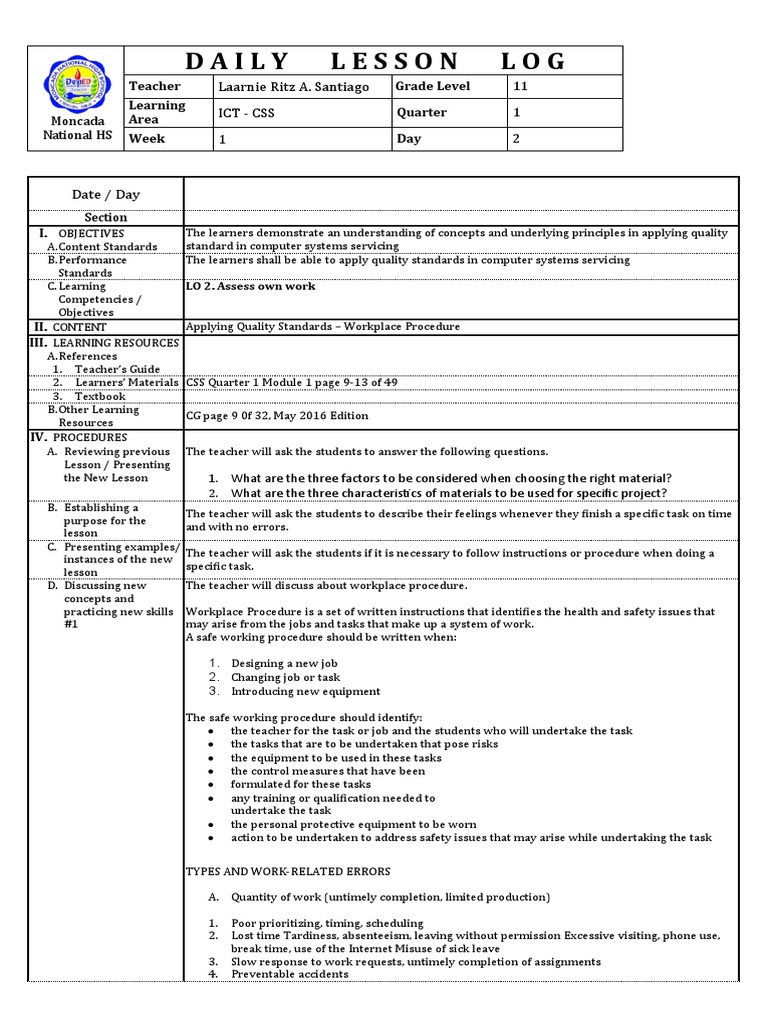 11 CSS Week 1 Day 2 | PDF | Learning | Teachers