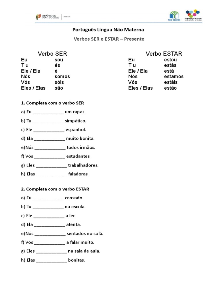 PLNM - Verbos Ser e Estar | PDF