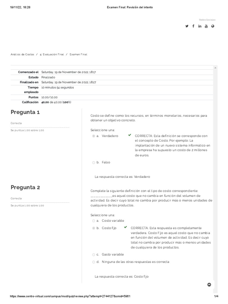 Examen Final - Analisis de Costos | PDF | Prueba (evaluación) | Economias