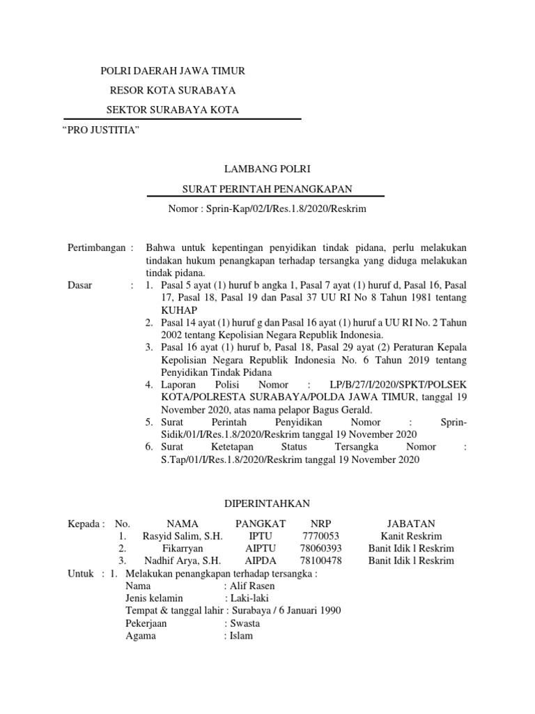 Surat Penangkapan Dan Penahanan | PDF