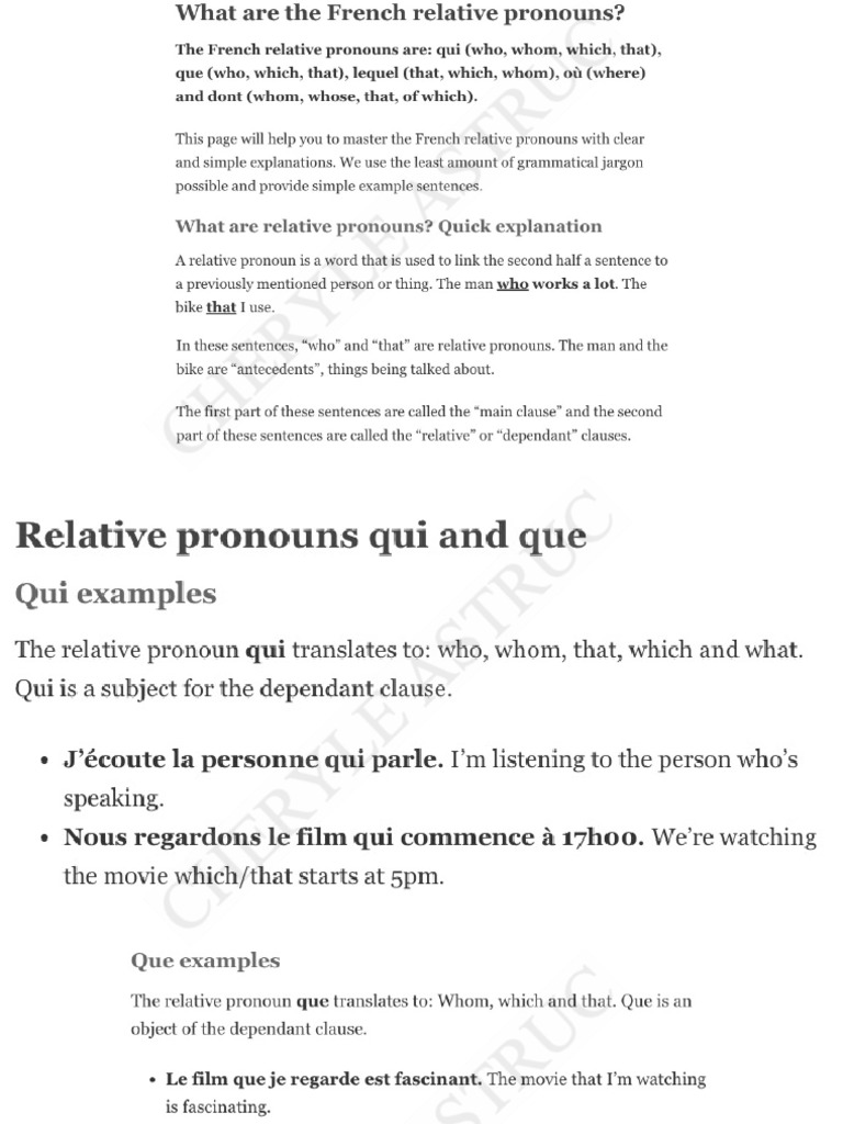 Pronoms Relatifs | PDF