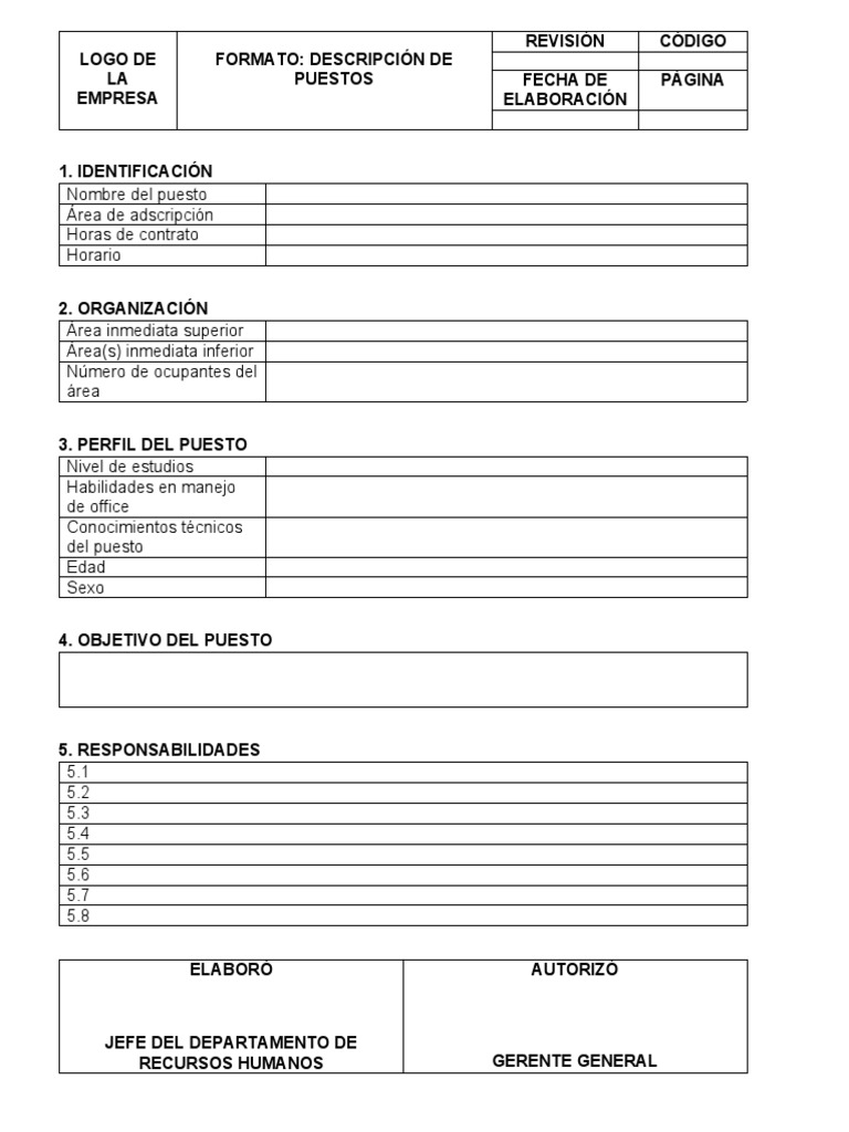 Formato Descripcion de Puestos | PDF Formato Descripcion de Puestos | PDF