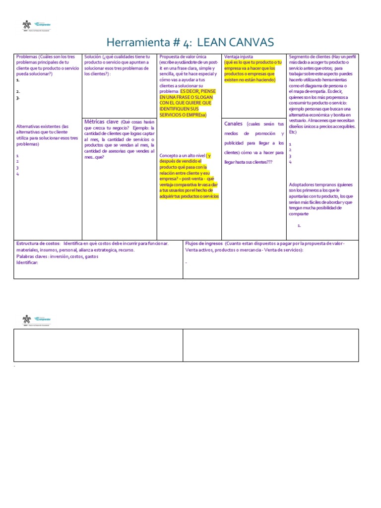 Herramienta 4 - Lean Canvas FORMATO | PDF