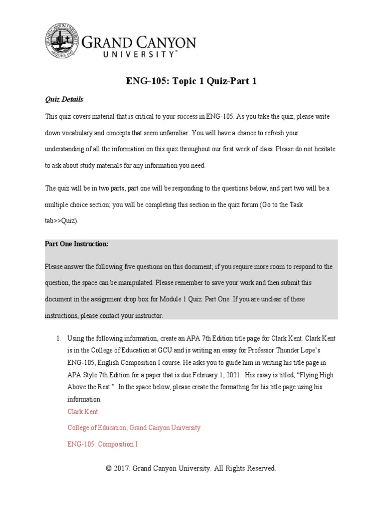 Eng 105 Topic 1 Quiz Part 1 Pdf