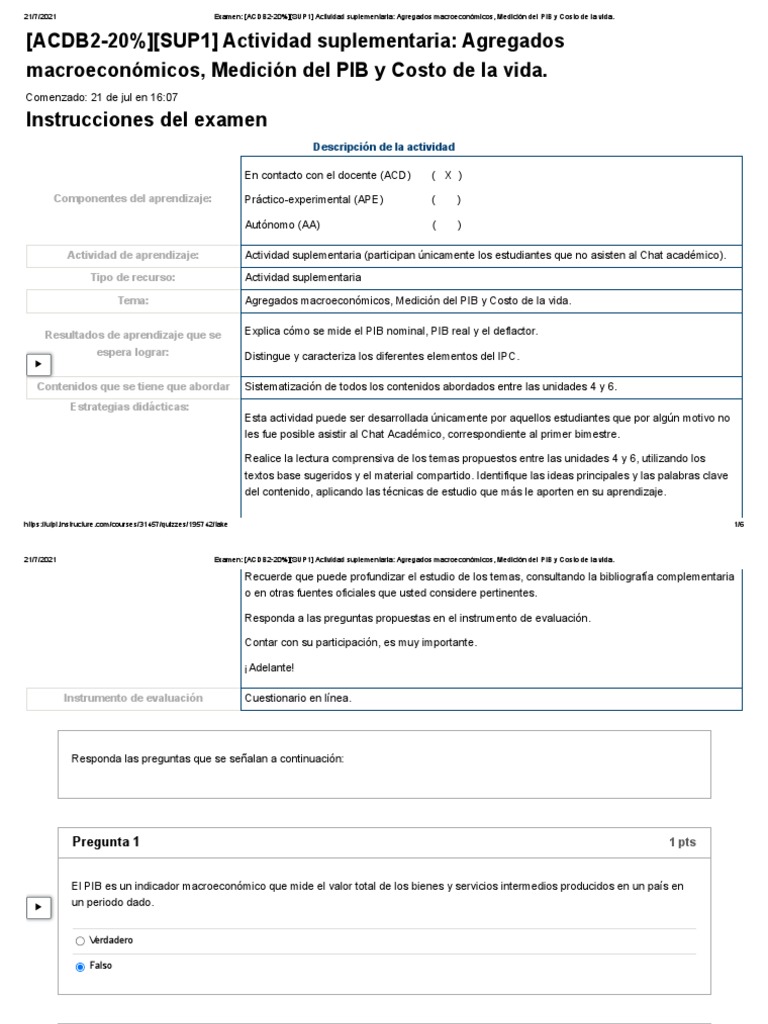 Examen Suple | PDF | Producto Interno Bruto | Inflación