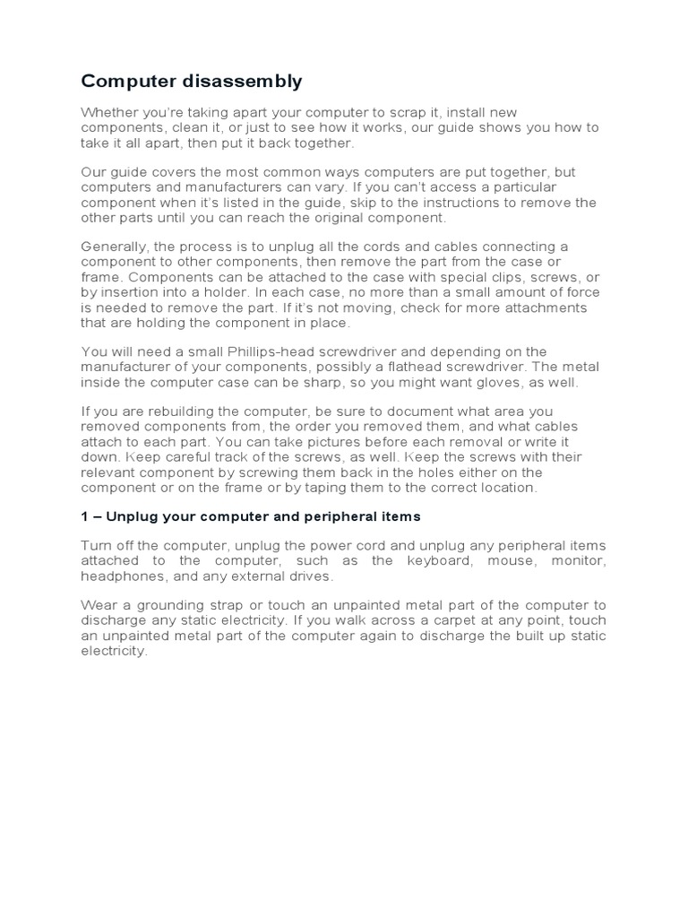 Step-by-Step Computer Disassembly Guide | PDF | Electrical Connector ...