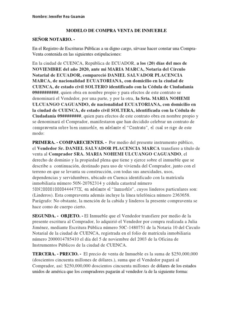 Modelo de Compra Venta de Inmueble | PDF | Ley común | Justicia