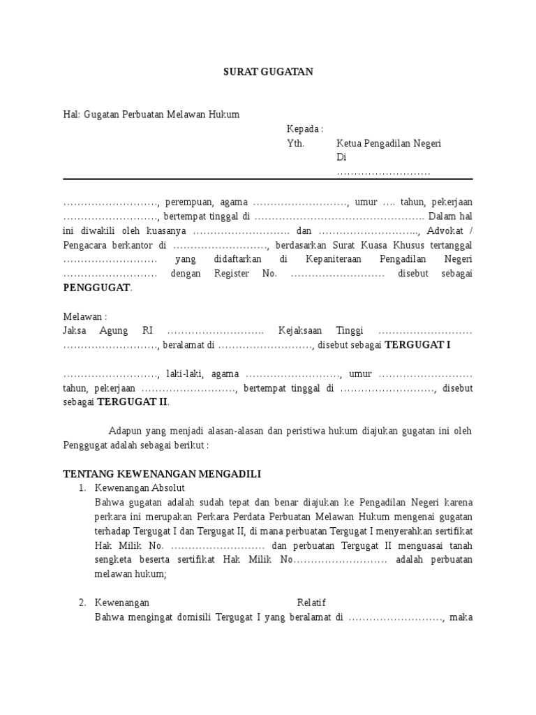 Contoh Gugatan PMH | PDF
