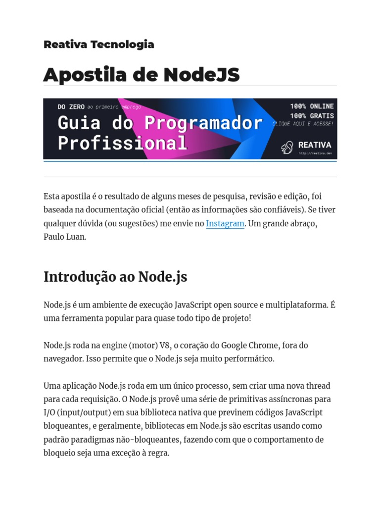 Apostila de Nodejs Iniciantes | PDF | Script Java | Protocolo de ...