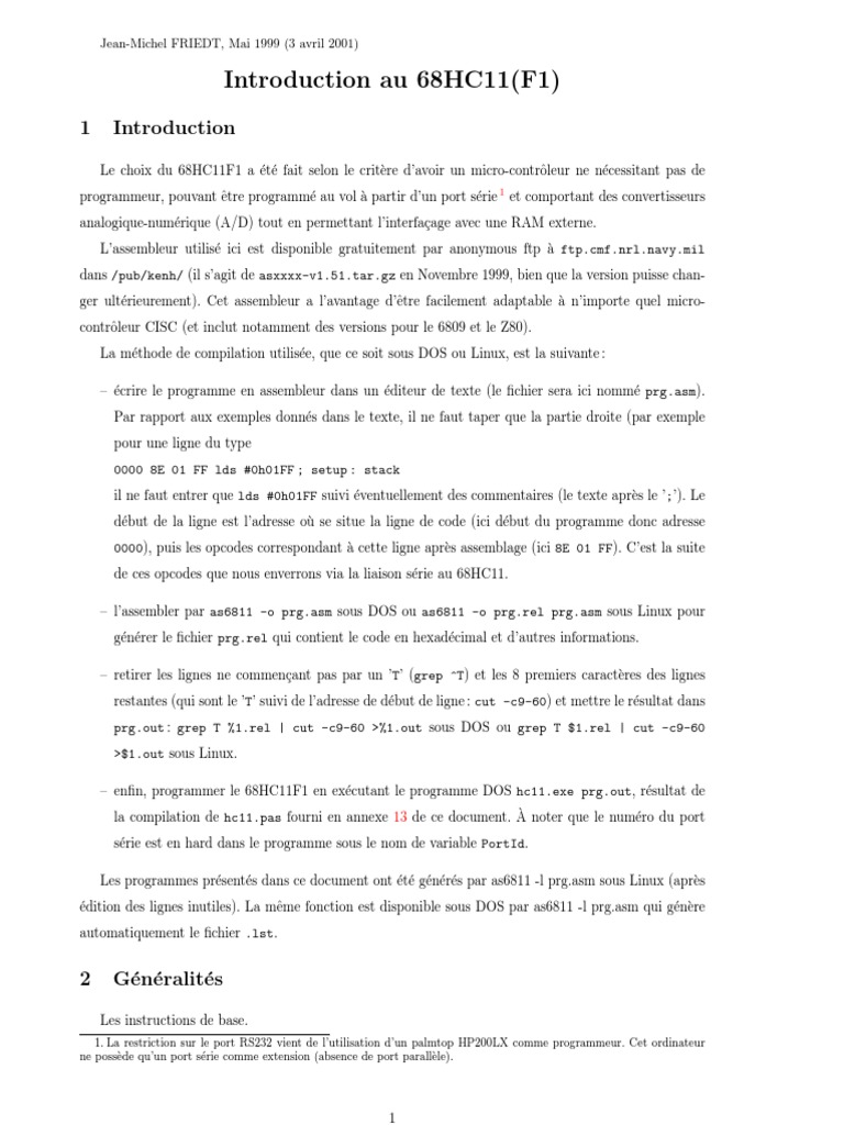 Introduction au Microcontrôleur 68HC11 | PDF | Programmation ...