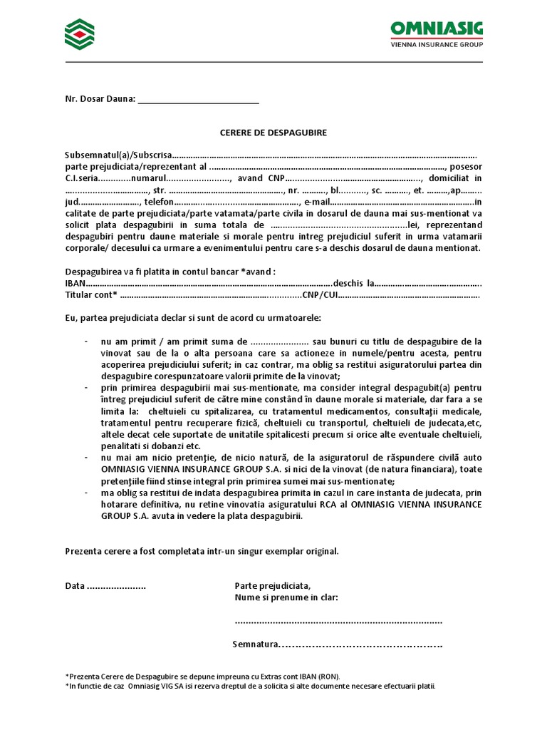 Cerere de Despagubire | PDF