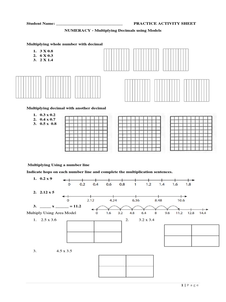 Multplying Decimals Practice Sheet | PDF