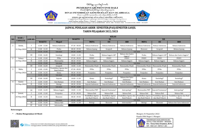 JADWAL PAS 2022-2023 Semester Ganjil | PDF