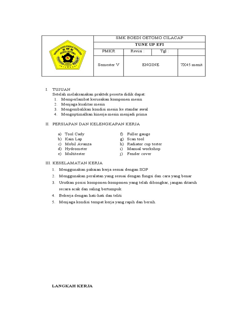 Job sHEET Tune Up EFI | PDF