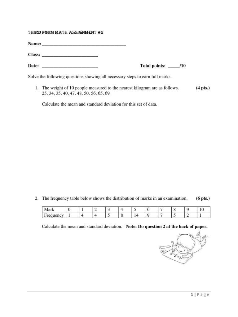 Third Form Math Assignment #2 Standard Deviation | PDF | Computers ...