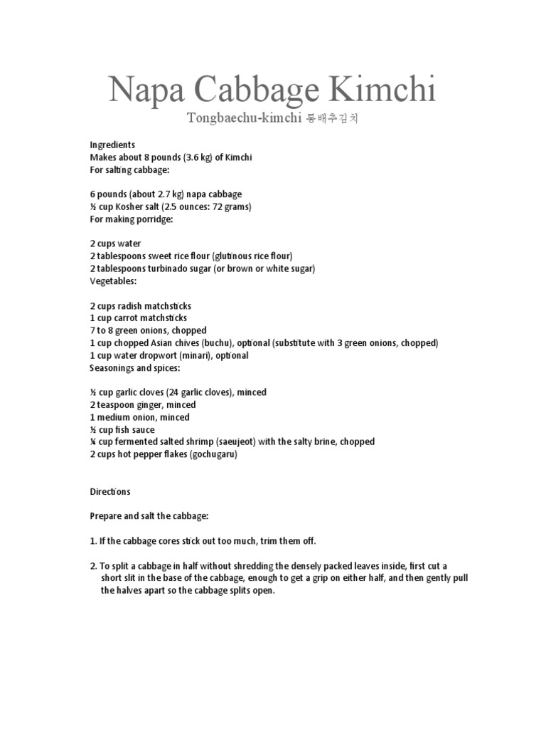 Authentic Napa Cabbage Kimchi Recipe | PDF | Wellness