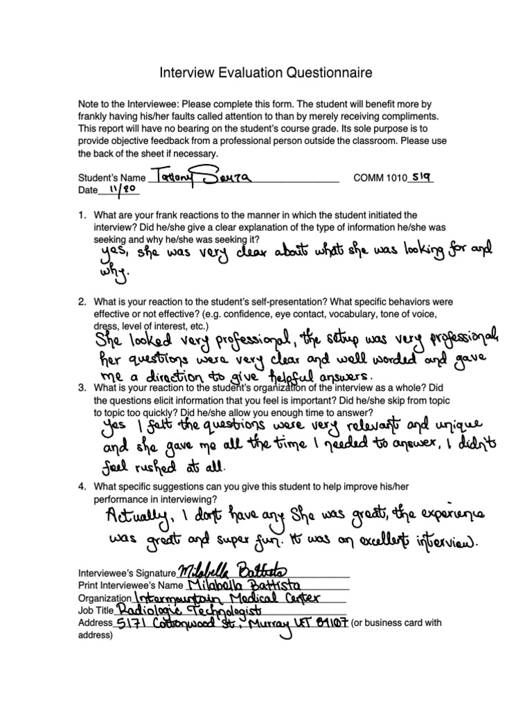 Interview Evaluation Questionnaire | PDF | Self-Improvement