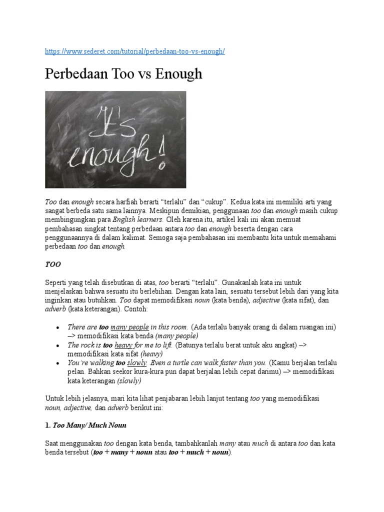 Too Vs Enough | PDF