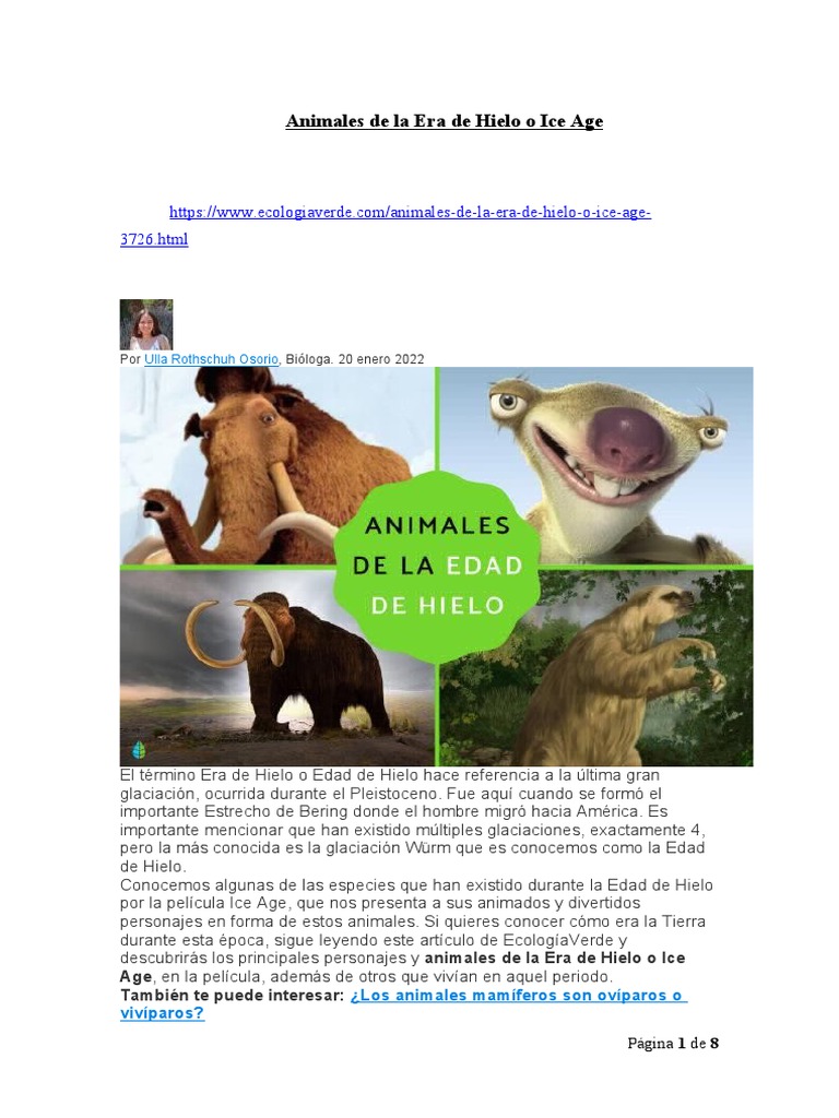 19 Animales de La Era de Hielo o Ice Age | PDF | Mamíferos