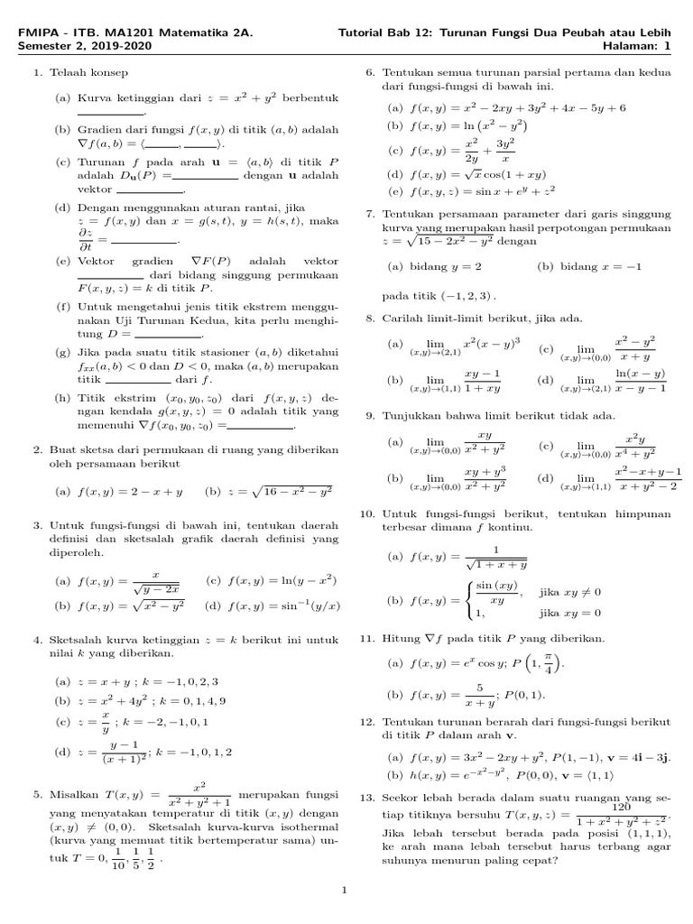 2020 MA1102 Tutorial 6 (Bab 12) | PDF | Metode & Bahan Ajar