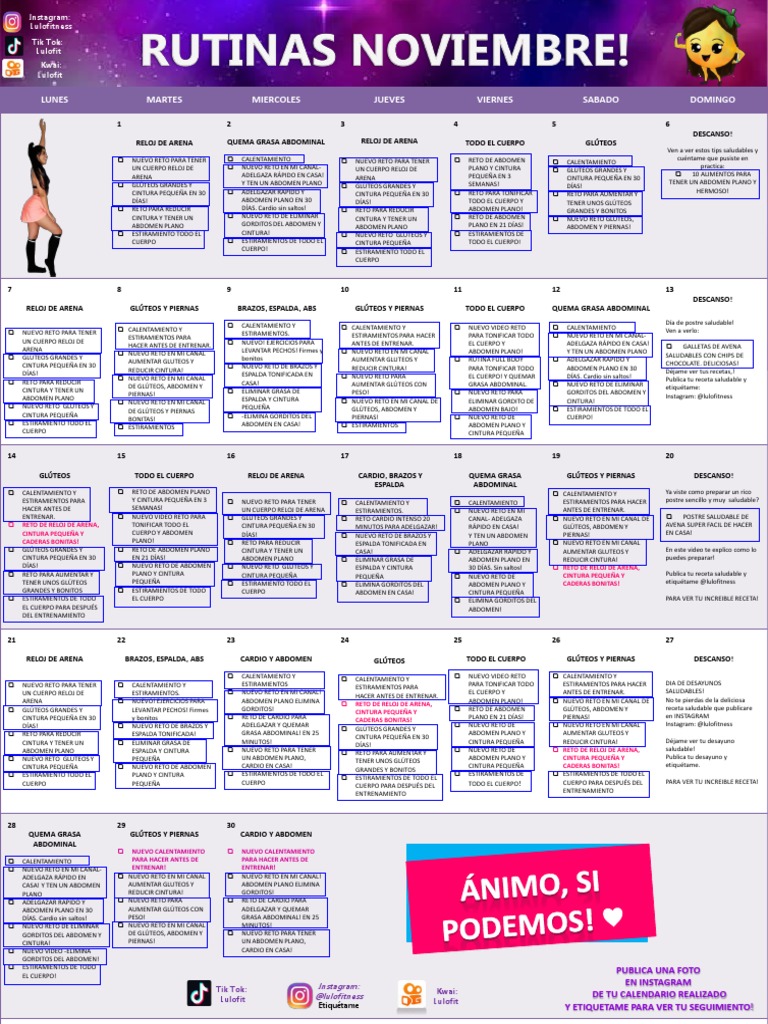 Calendario de Rutinas Noviembre | PDF | Cintura