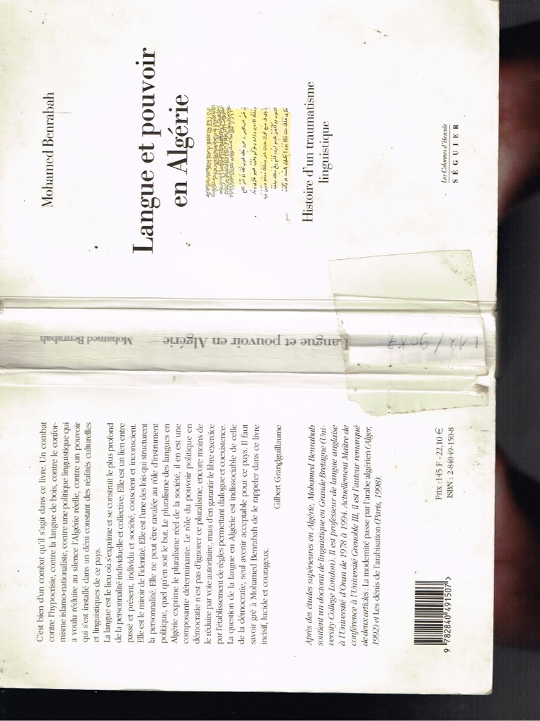 Langue Et Pouvoir en Alge - Rie, Histoire D - Un Traumatisme ...