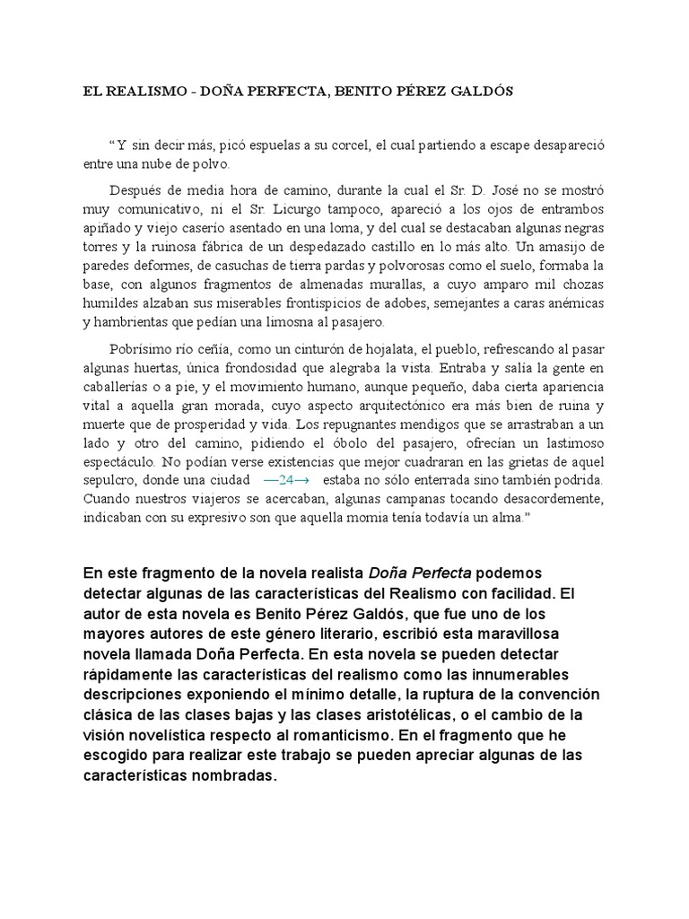 El Realismo - Doña Perfecta, Benito Pérez Galdós | PDF